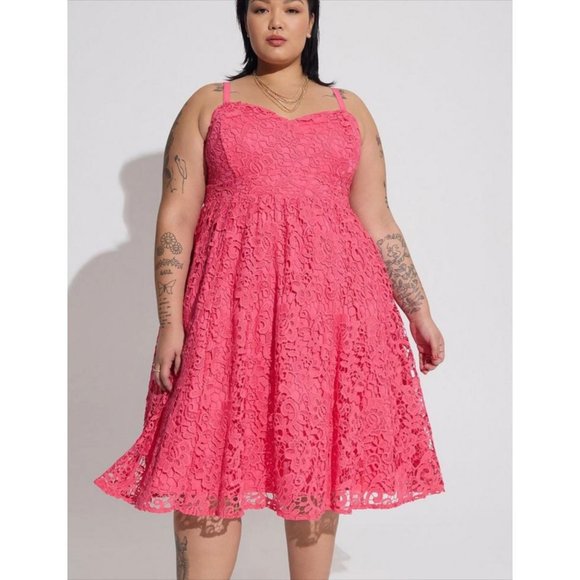 torrid | Dresses | Torrid Pink Lace Midi Dress | Poshmark